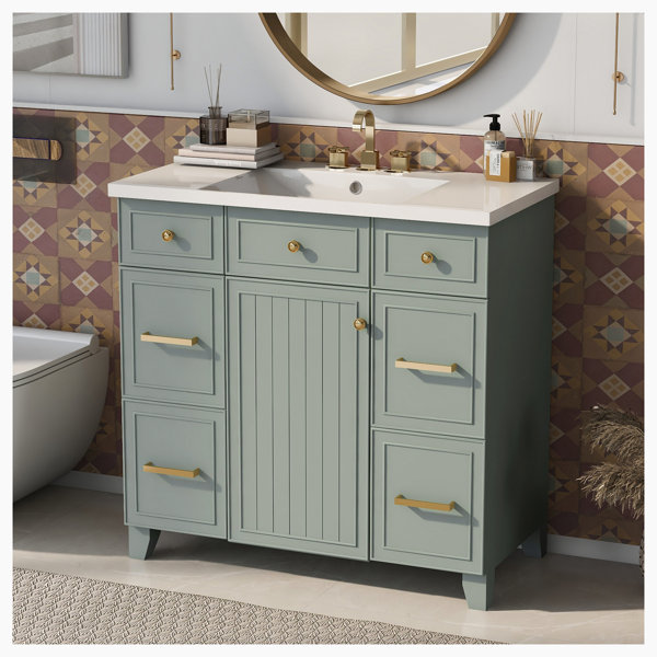 Mercer41 Ensemble de meuble-lavabo simple autoportant 18 po avec plateau en céramique Sirenna ...